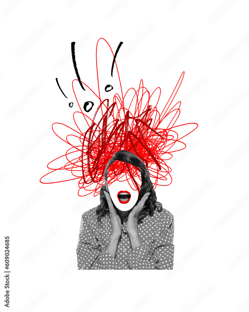 Chaos. Mental breakdown. Young woman suffering from depression and ...
