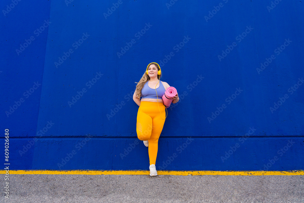 Beautiful Plus Size Young Woman Training Outdoors Curvy Adult Female
