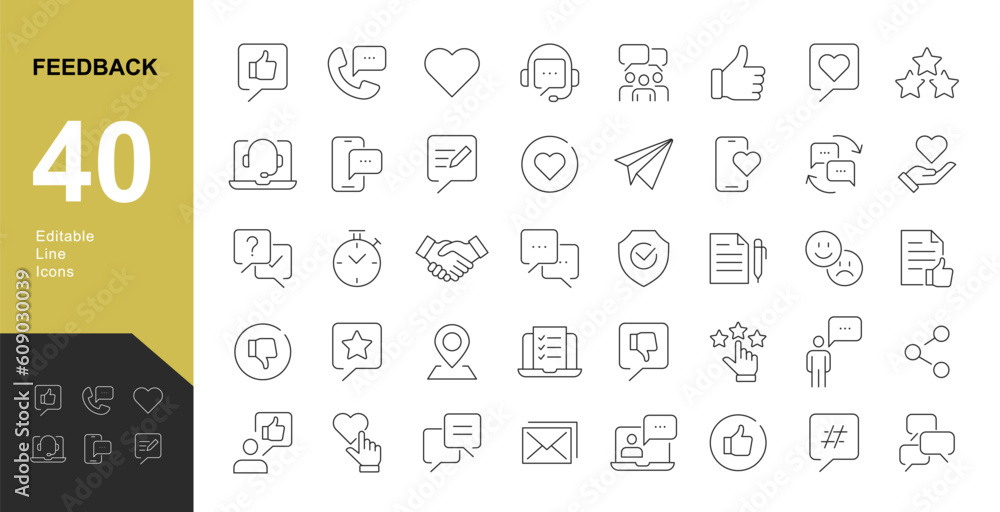 Feedback Line Editable Icons set. Vector illustration in modern thin ...