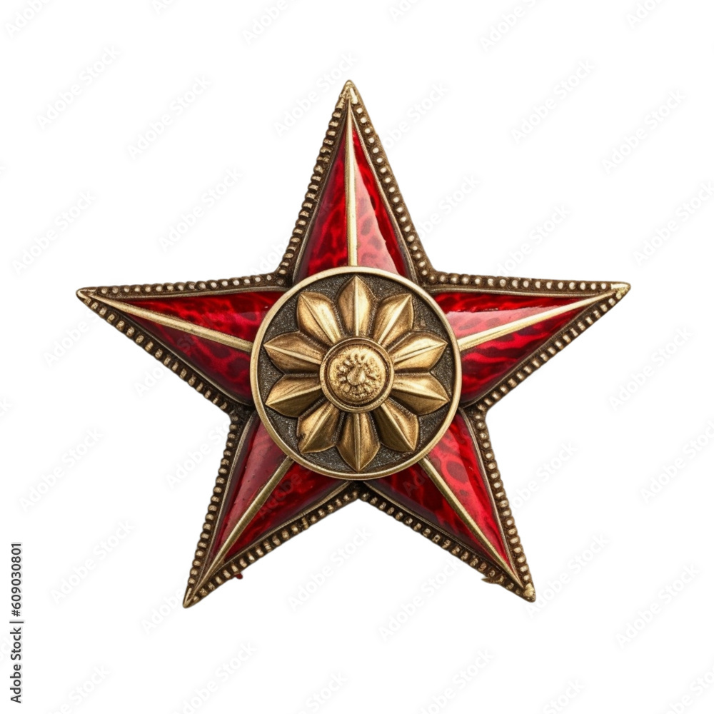 a red and gold star on a transparent background, in the style of soviet ...