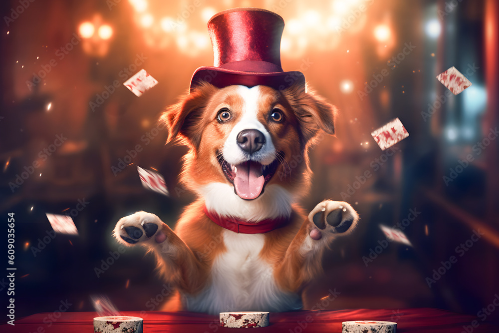 dog as a magician and set up a magical stage with props like a magic ...
