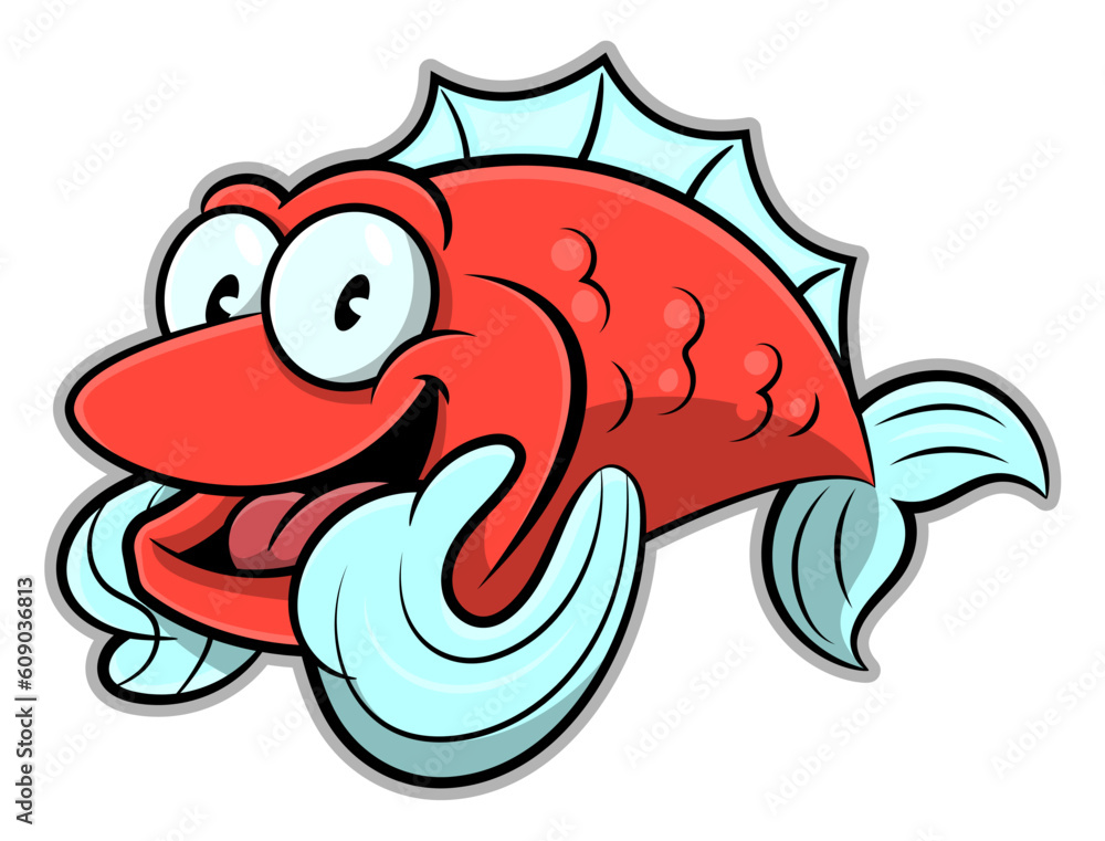 Cartoon illustration of Funny Red Fish with thumbs up gesture. Best for ...