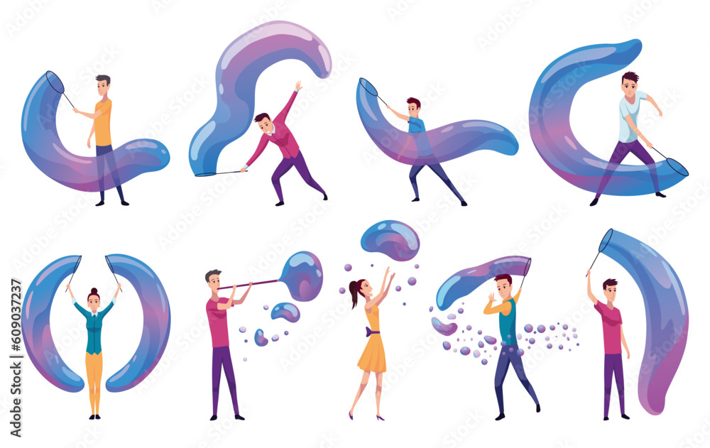 Soap bubbles kids leisure. Adults make big soap balls for children play ...