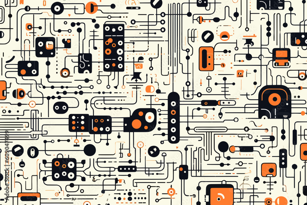 Stockvector Doodle inspired Tech circuitry design pattern pattern ...