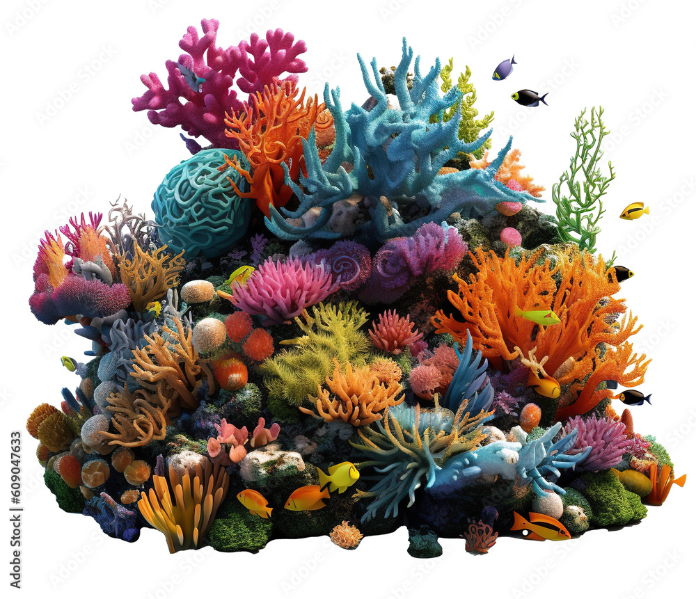 a section of a colorful coral reef on transparent background - marine ...