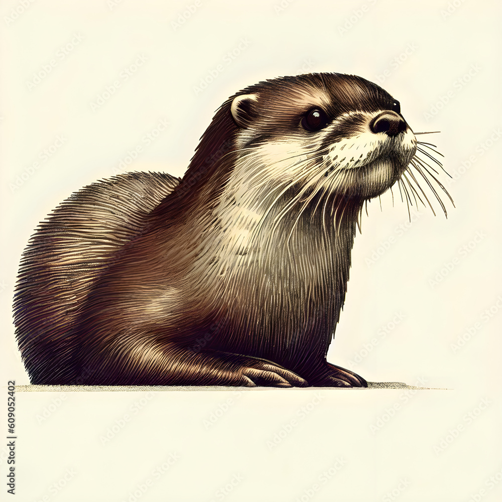 portrait of an otter pencil drawing illustration isolated on white ...