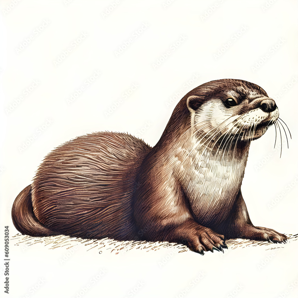 portrait of an otter pencil drawing illustration isolated on white ...
