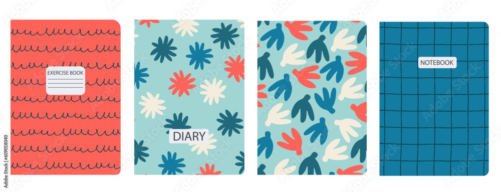 Set of cover bright page templates based on grid seamless patterns ...