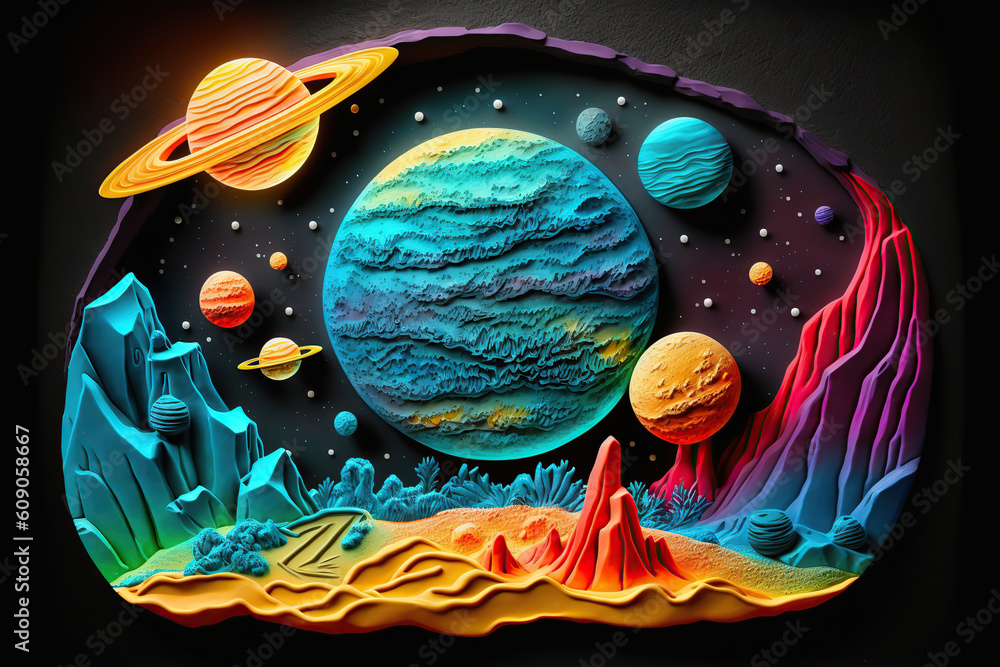 Toy planets from the solar system constructed by a child out of ...
