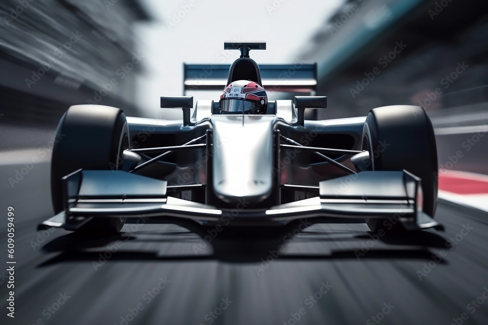 Racing Intensity: Front View of a Speeding Formula Car with Blurred ...