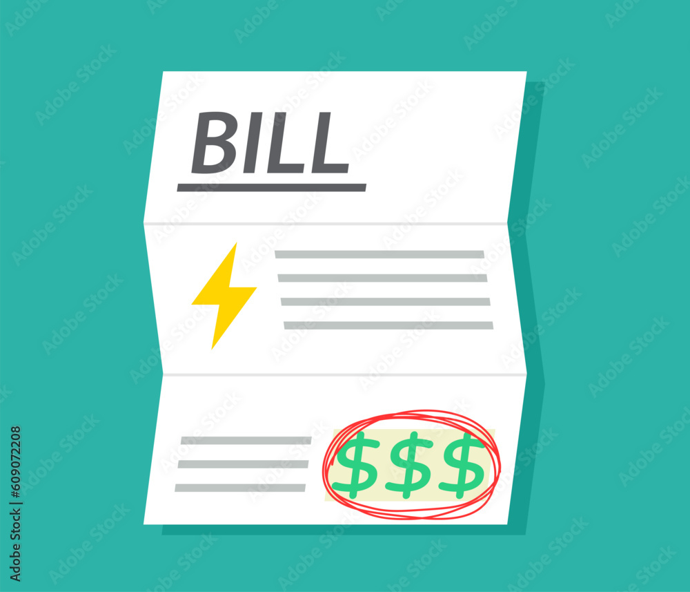 High Electricity Utility bill icon. Clipart image isolated on white ...