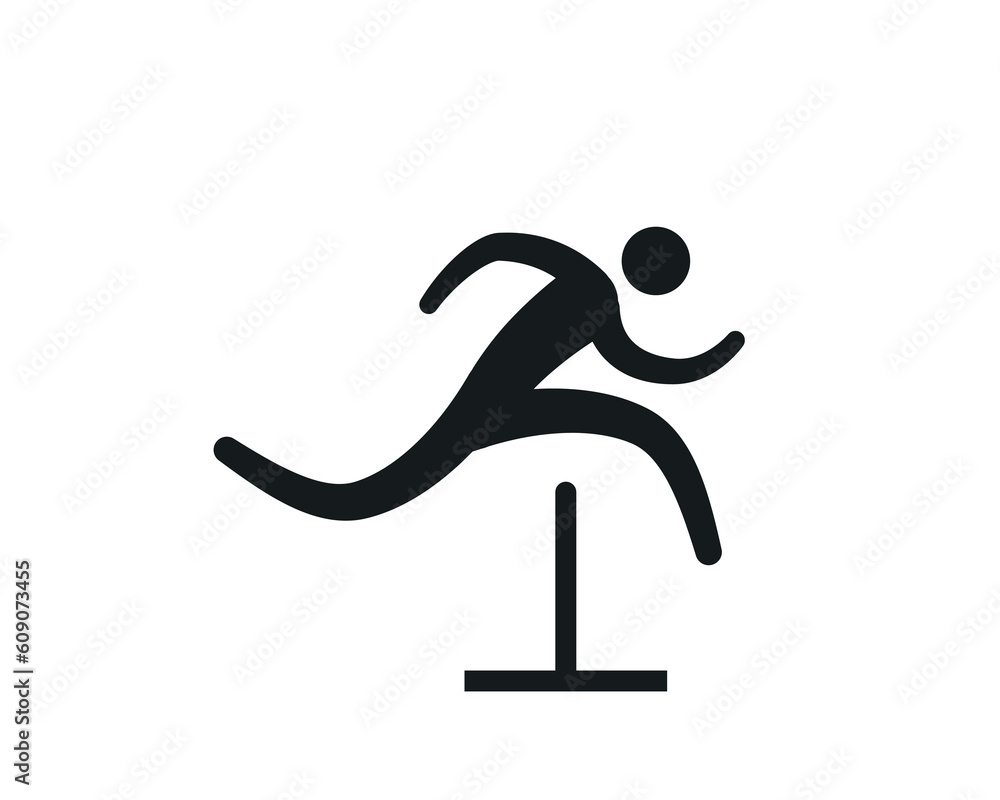 Stick figure jumping over hurdles icon. Clipart image isolated on white ...