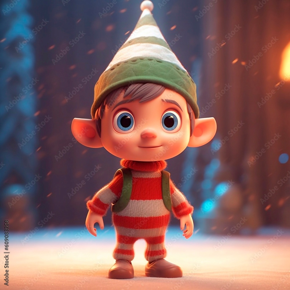 Christmas fairy tale character elf 3d illustration. Magic fairytale elf ...
