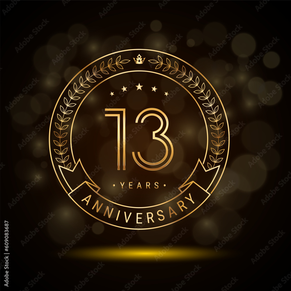 13th anniversary logo with golden laurel wreath and double line numbers ...