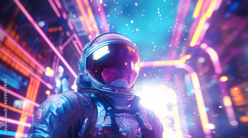 Sci-fi Retrowave space illustration of science fiction scene with ...