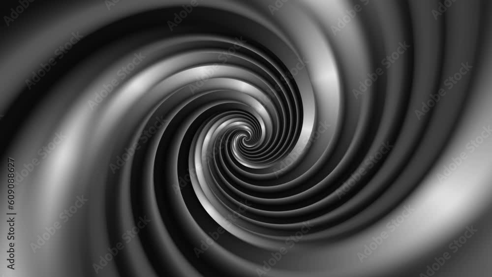 Minimal spiral in infinite rotation. Abstract background in gray and ...