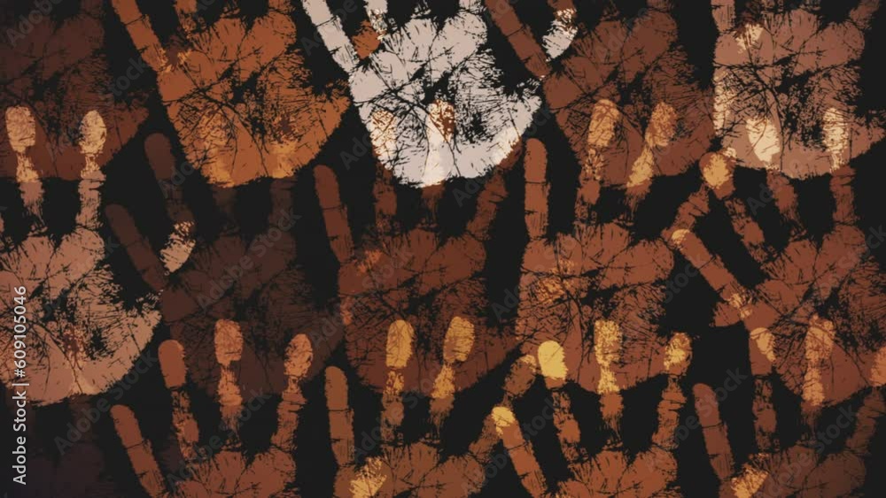 Abstract pattern background with a collection of handprints of various ...