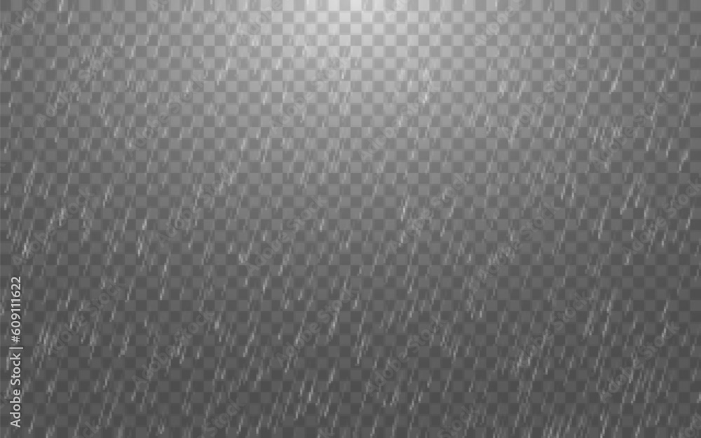 Rain on transparent background. Falling water droplets. Heavy rain with ...