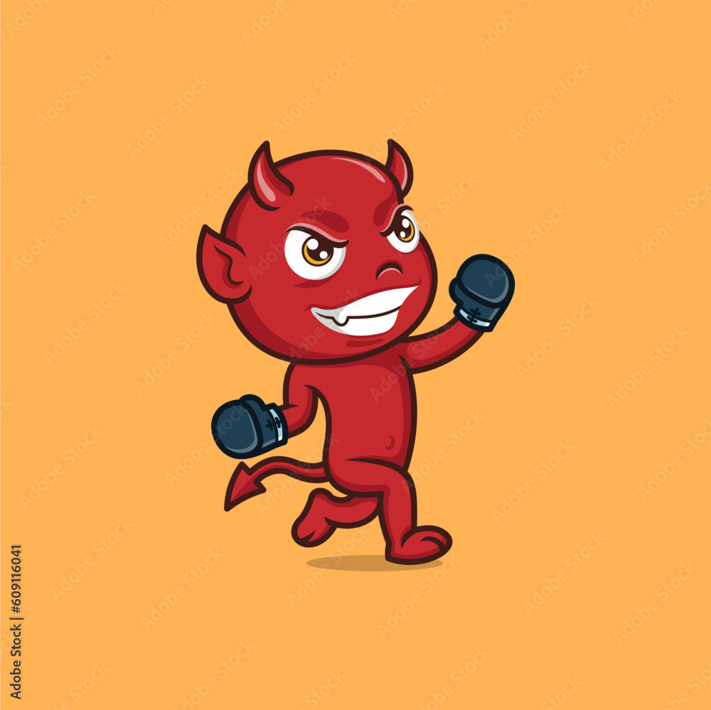 cute cartoon devil boxing fighter Stock Vector | Adobe Stock