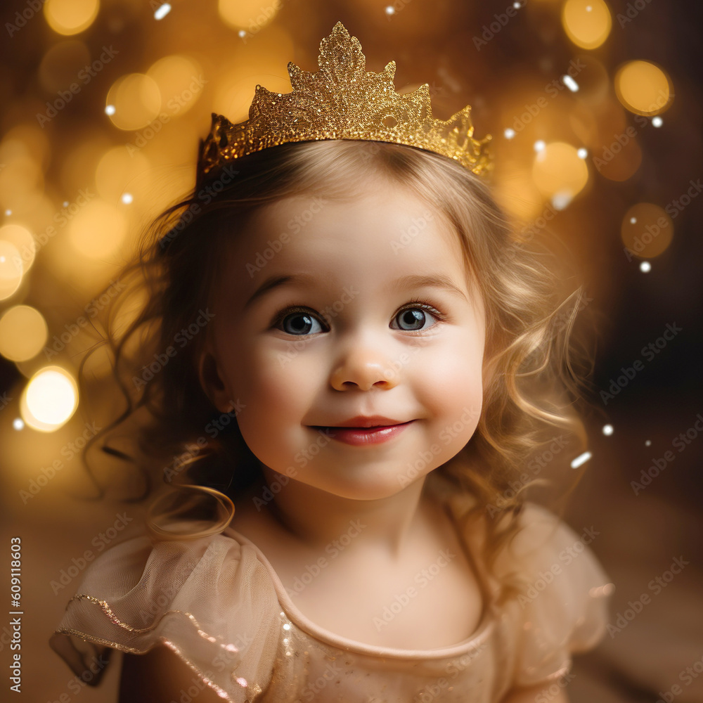 Cute baby girl 2-3 year old wear golden crown symbol of princess ...