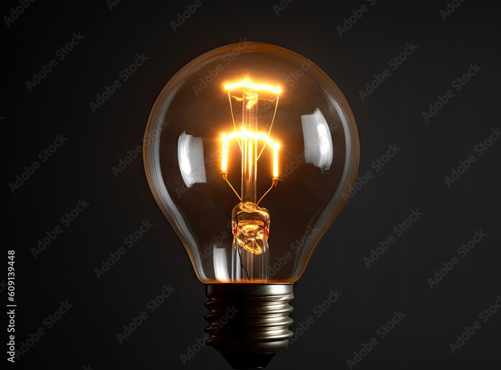 Small vintage glowing light bulb on black background. Electricity ...