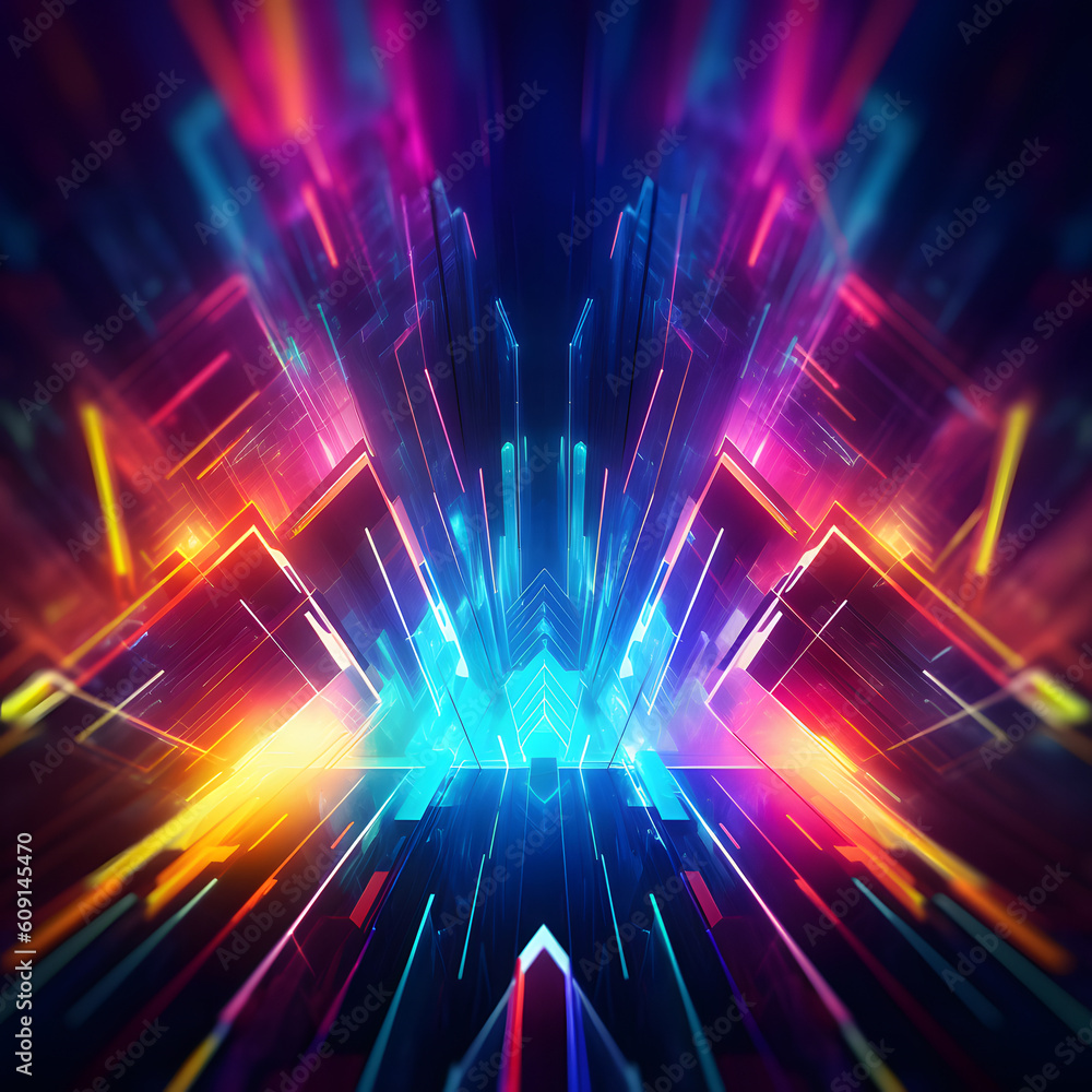 Abstract futuristic background, with neon lights, geometric shapes, and ...