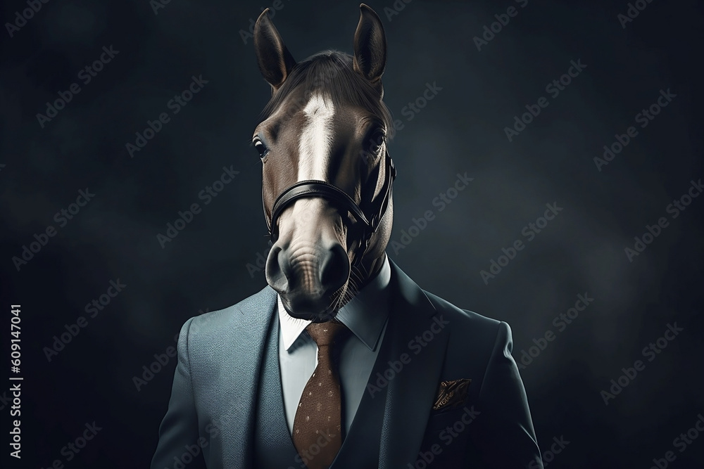 Portrait of a Horse dressed in a formal business suit, The Elegant Boss ...