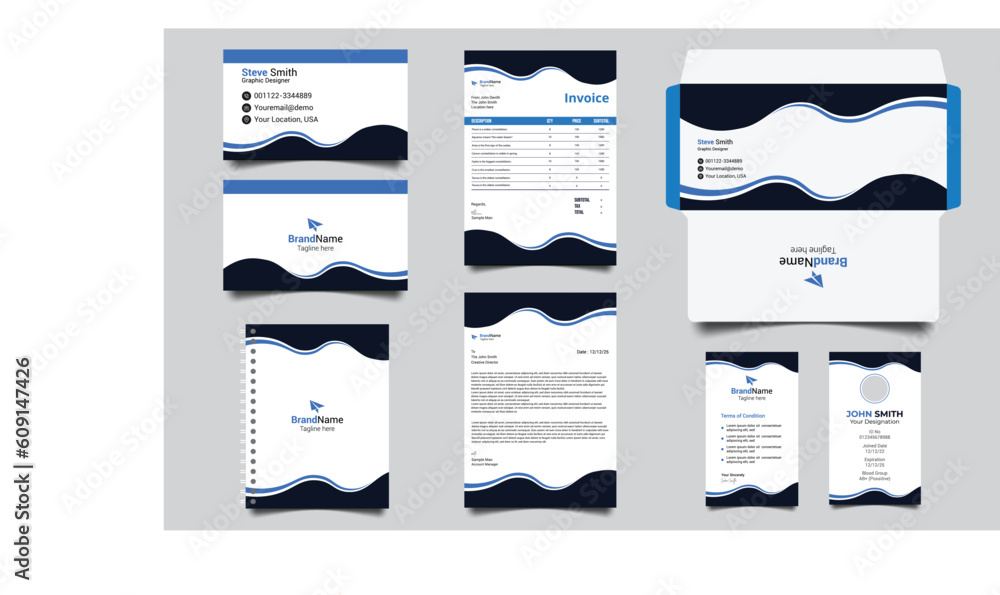 Stationary Design Set Template. it has been Blue & Black color. Here ...