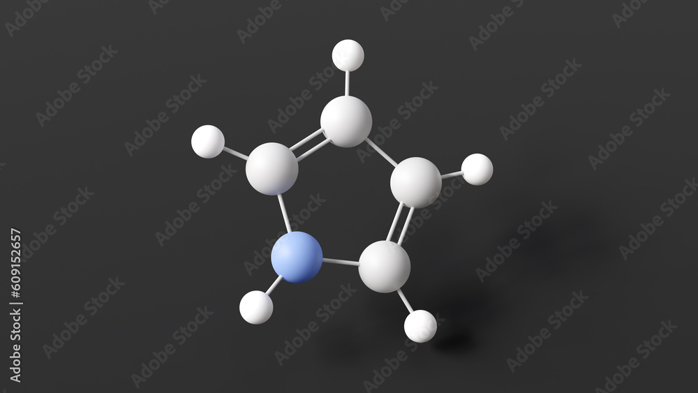 pyrrole molecule, molecular structure, heterocyclic aromatic compound ...