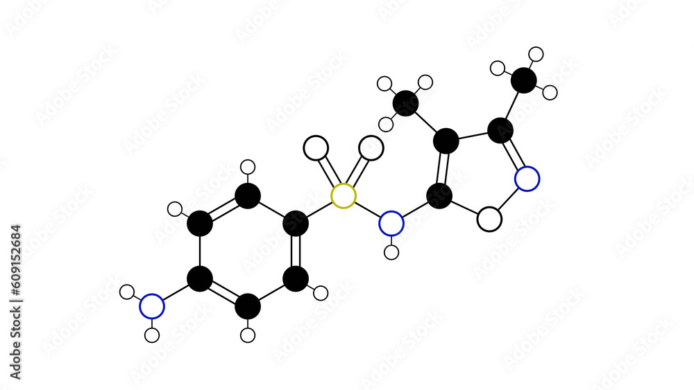 sulfafurazole molecule, structural chemical formula, ball-and-stick ...