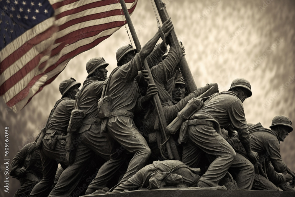 Ilustrace „illustration Of American Soldiers Raising The American Flag