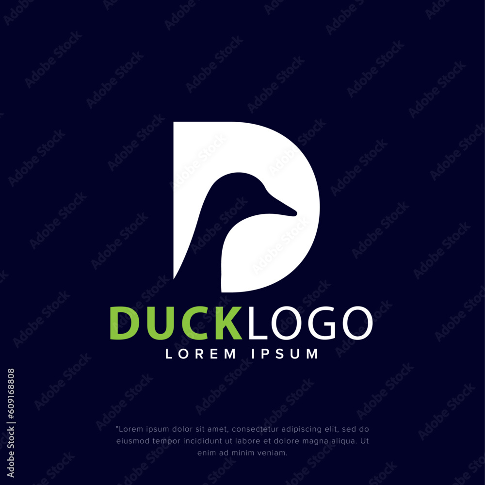 Vector letter D with duck shape logo design template illustration Stock ...