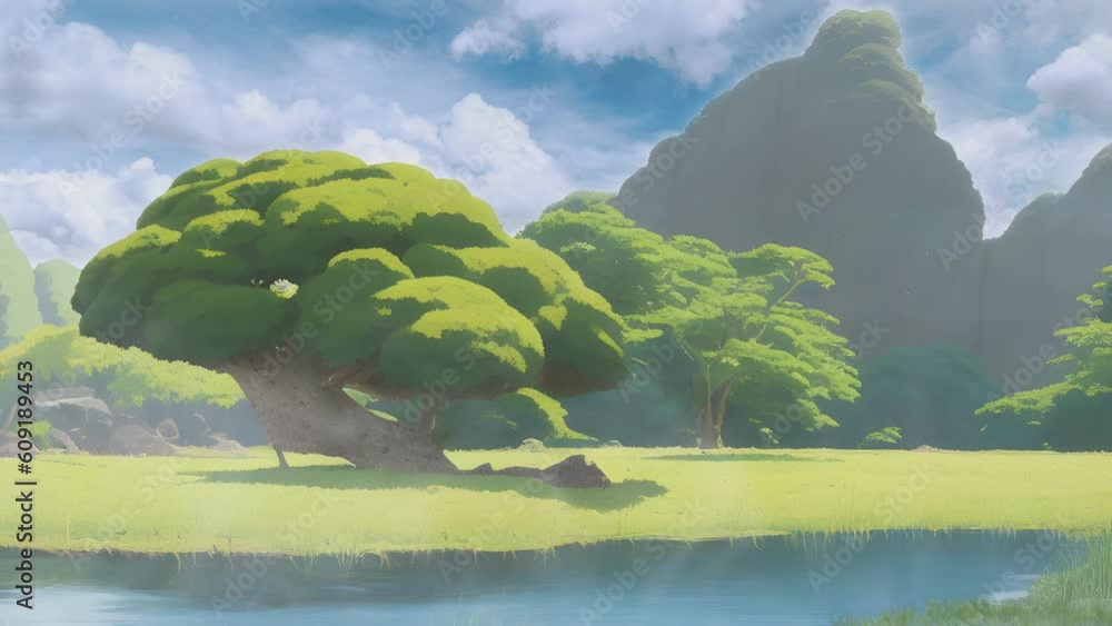 Beautiful fantasy summer natural scenery background animation with ...