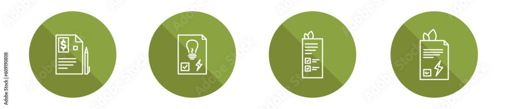 Green electricity bill modern circular line icon set, energy contract ...