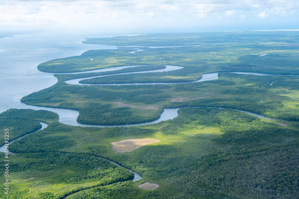 Coastline and river systems on a flight to the tip of Australia, Cape ...