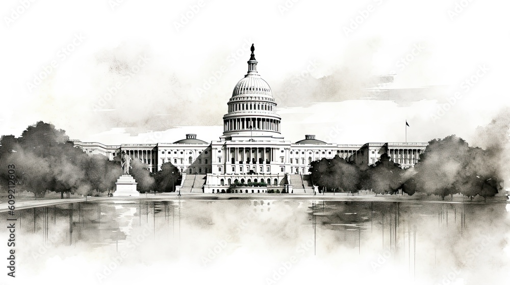 Washington DC illustration in black and white pencil sketch - made with ...