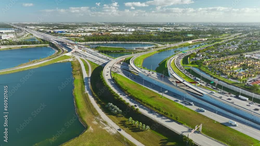 Industrial roadworks in Miami, Florida. Wide american highway junction ...