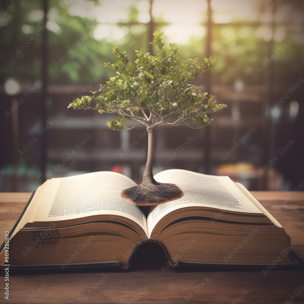 Concept Art Tree Of Life Rising From A Book. Suggesting The Growth Of ...