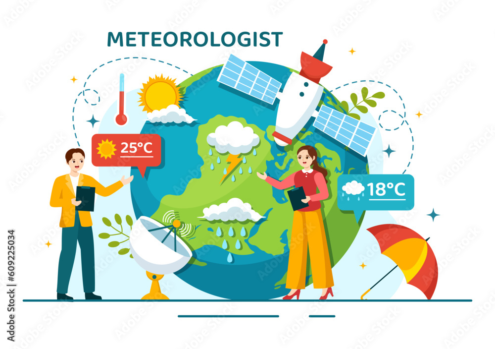 Meteorologist Vector Illustration with Weather Forecast and Atmospheric ...