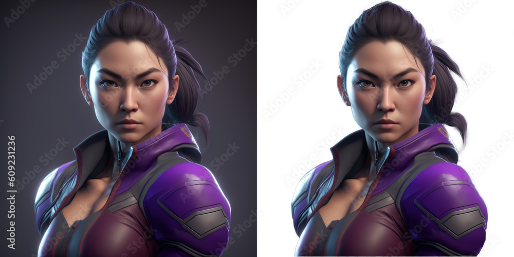 A dynamic profile picture of a skilled asian female athlete in purple ...