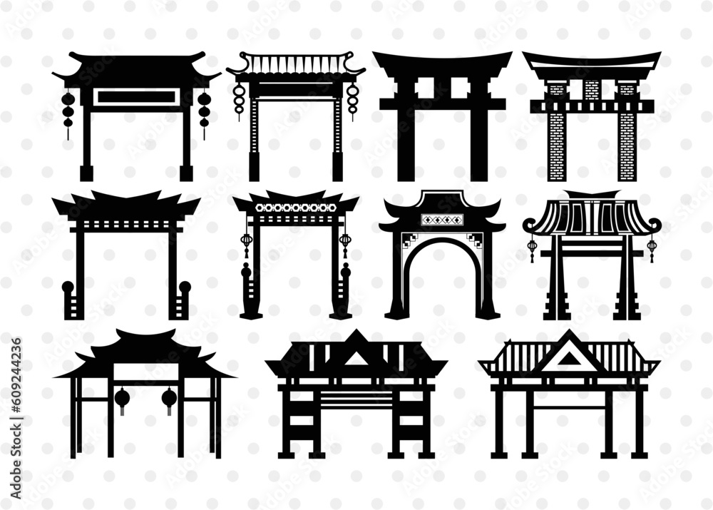 Chinese Gate Silhouette, Chinese Gate SVG, Chinese Svg, Torii Gate Svg ...