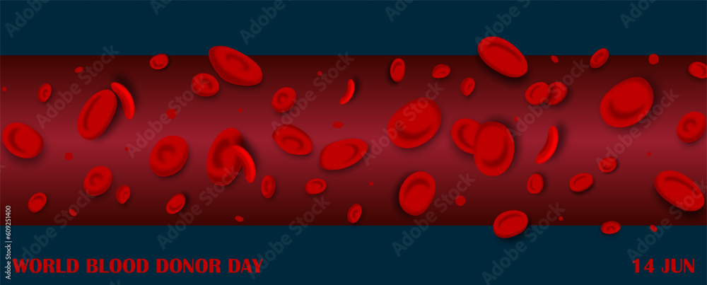 Red blood cells pattern with wording of world bloods donor day on navy ...