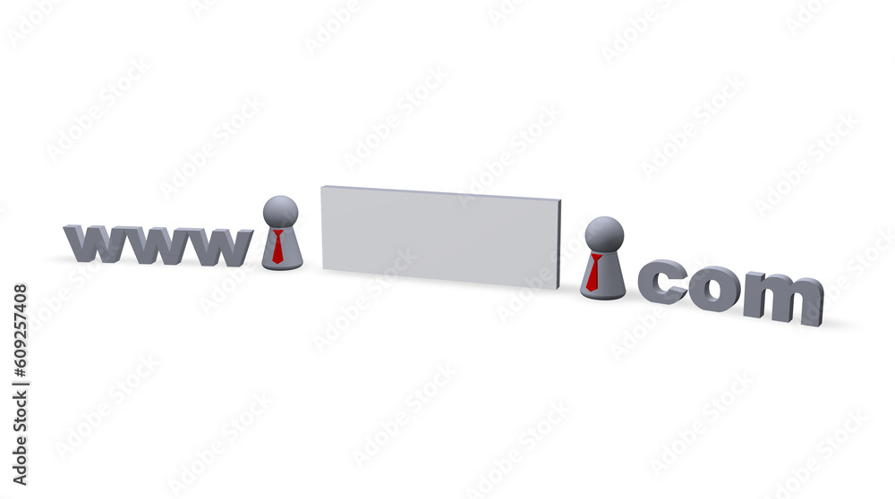 www dot com text in 3d , blank sign for name and play figures with red ...