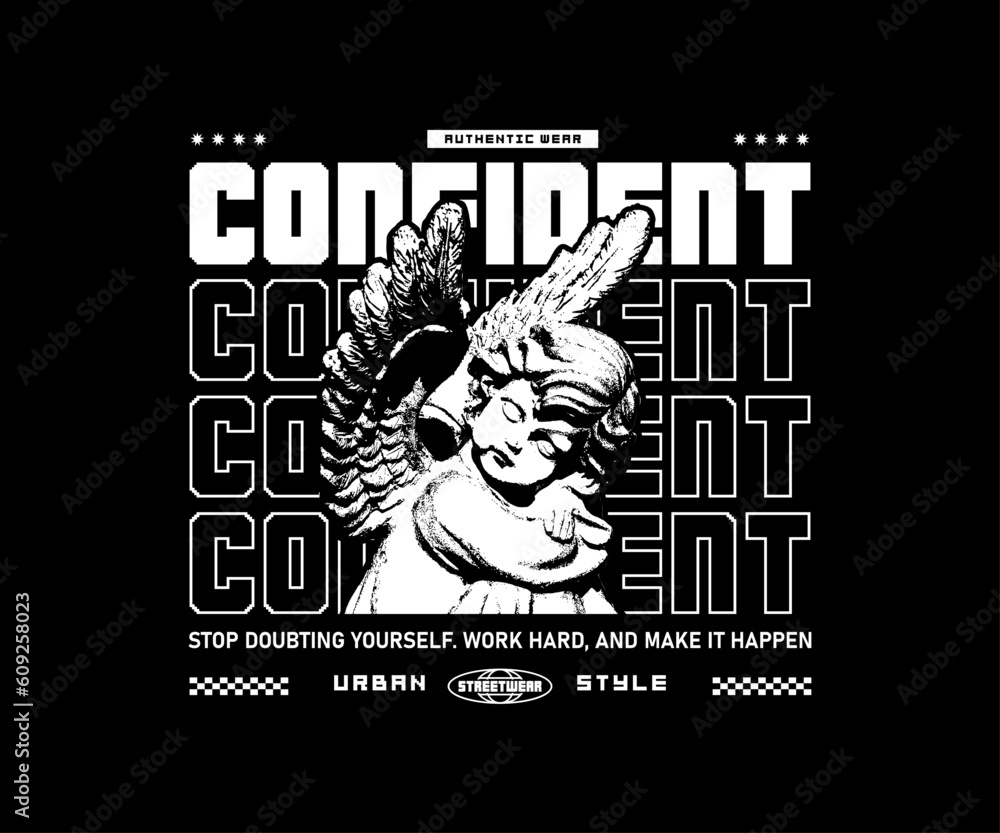confident slogan with baby cupid angels statue graphic vector ...
