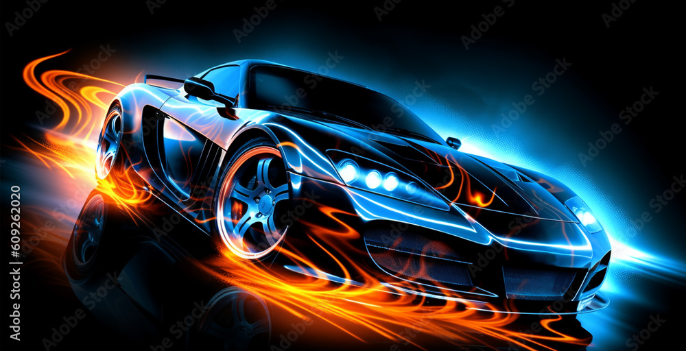black sports car wallpaper with fantastic neon light effect background ...