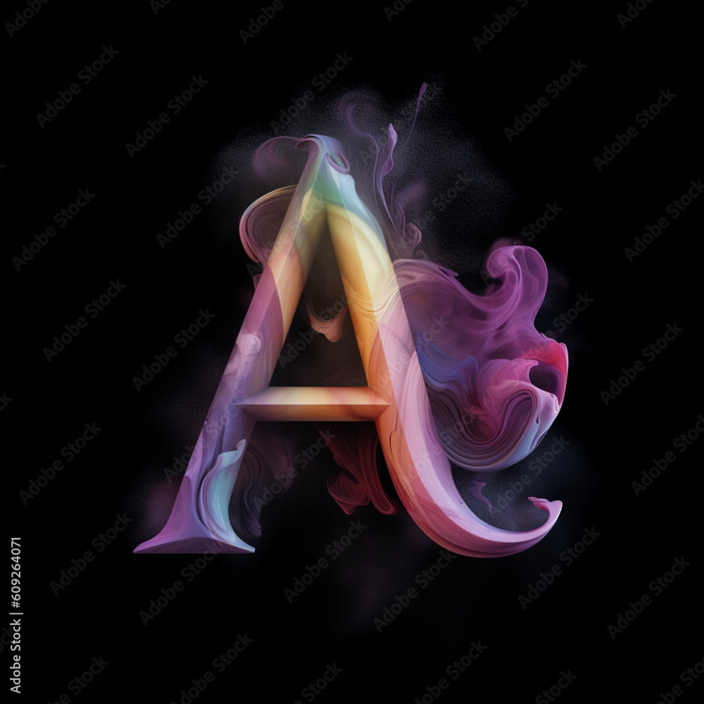 4k Epic Illustration of letter A logo in purple colour and warm shades ...