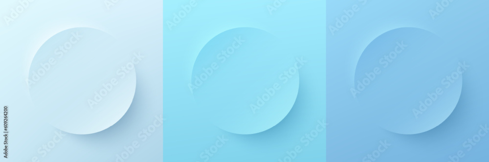 Set of abstract light blue color 3D circle frame design in different ...