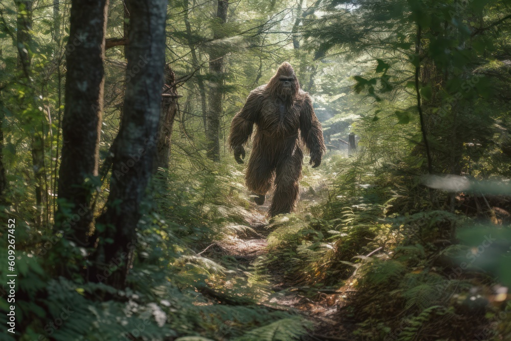 mysterious bigfoot sighting in the deep forest, generative AI illustration Stock Illustration ...