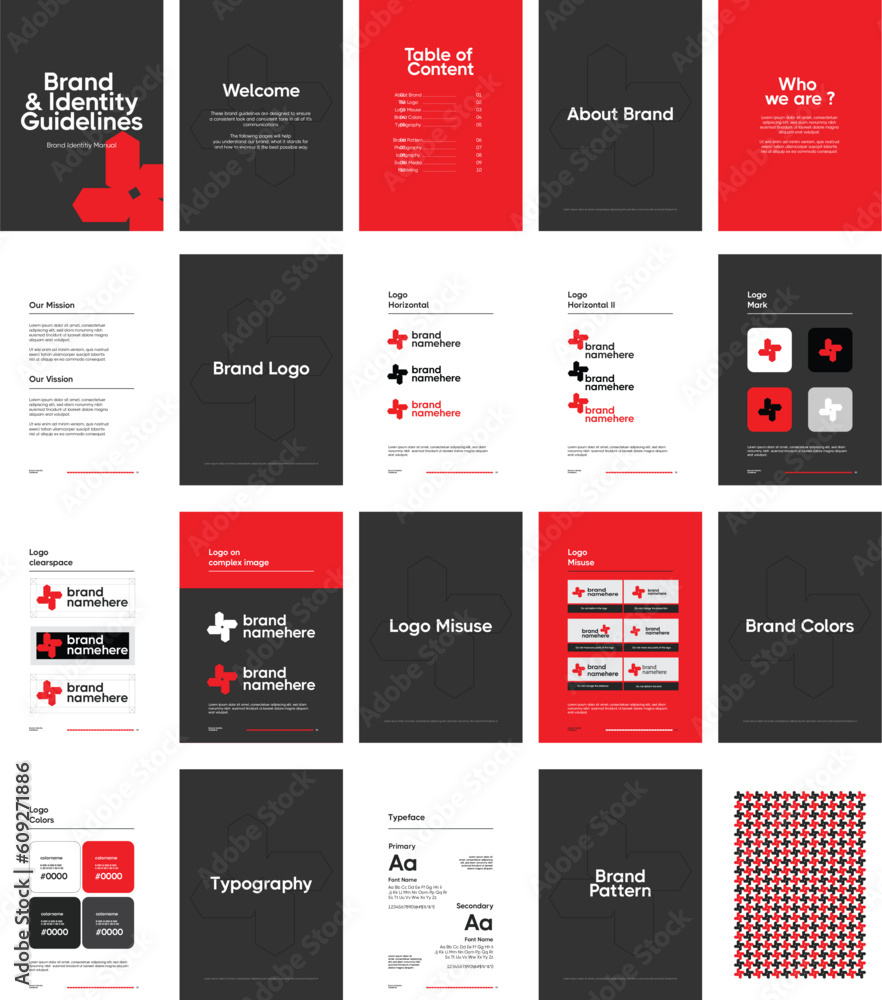 Logo Manual Design Template, Brand Guidelines and Examples Stock Vector ...