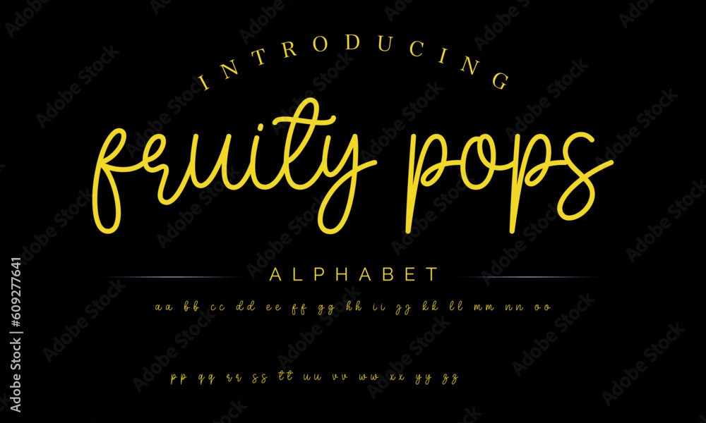 Fruity Pops Lettering signature font isolated on grey background. brus ...